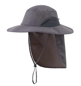 home prefer mens upf50+ sun hat large brim fishing hat with neck flap summer beach uv protection hat dark grey