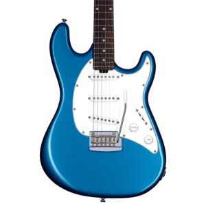 sterling by music man 6 string solid-body electric guitar, right, toluca lake blue (ct50sss-tlb-r2)