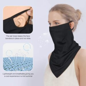 SUNLAND Neck Gaiter with Ear Loops Face Scarf Bandana For Men Balaclava Cover for Outdoors Motorcycle Biking Black 2Pack