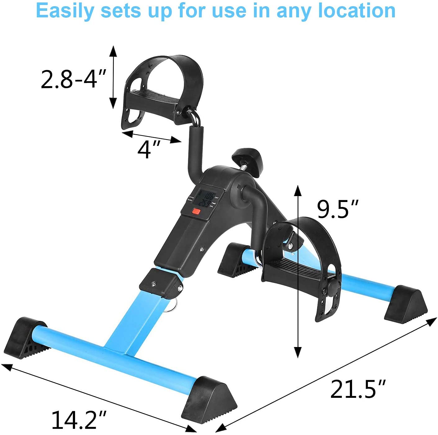 Pedal Exerciser Under Desk Bike with LCD Monitor Resistance for Seniors, Stationary Foldable Mini Exercise Bike Pedals Peddler Exerciser for Arms and Legs for Office or Home (Blue)