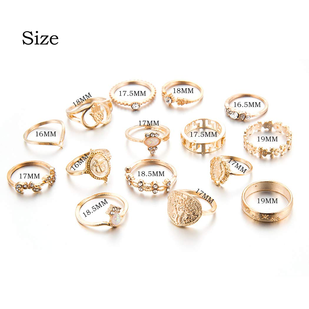 Flosy Vintage Floral Finger Rings Set Crystal Stackable Joint Midi Knuckle Ring Jewelry for Women and Girls (Gold 2)