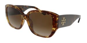 tory burch women's round fashion sunglasses, dark tortoise/brown gradient, one size