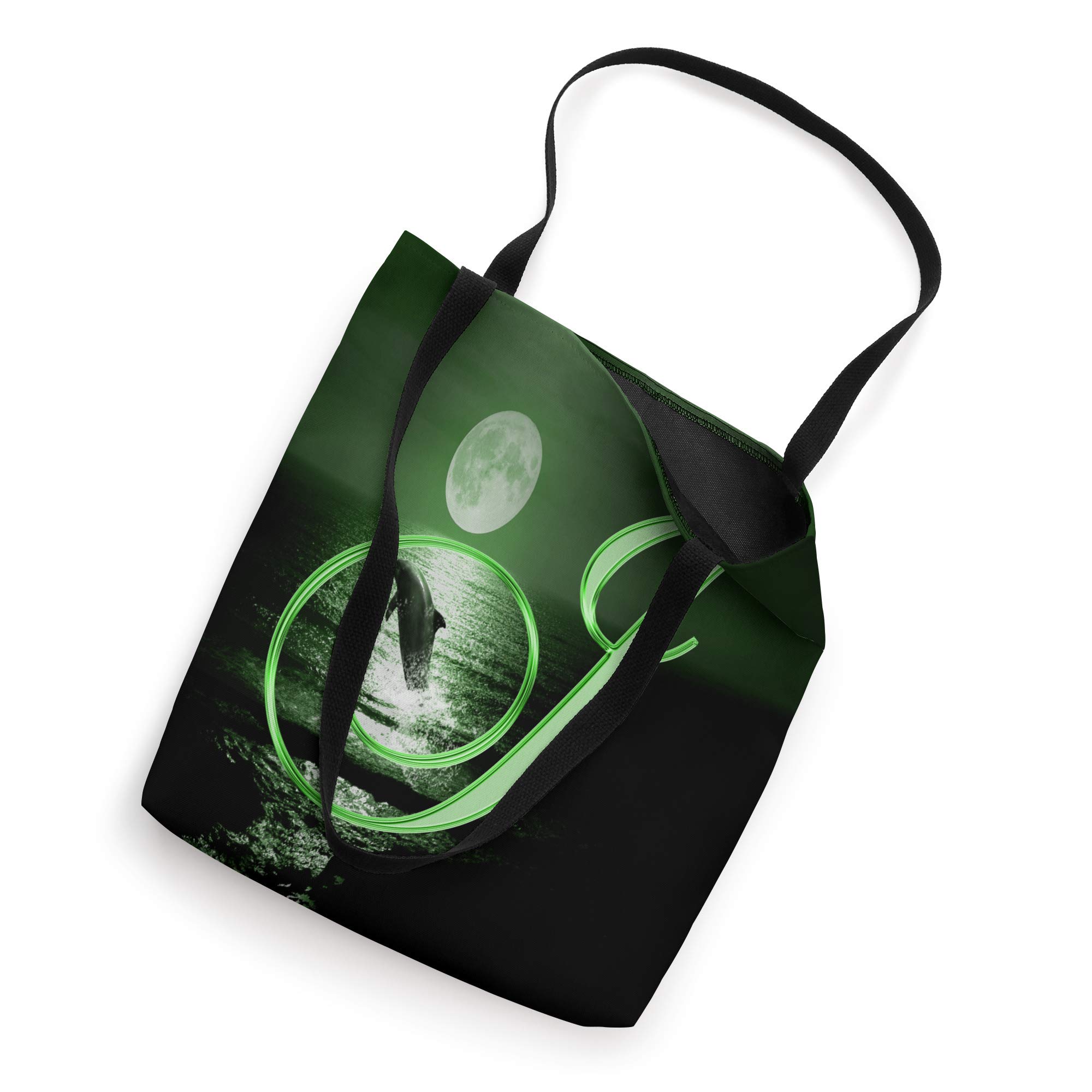 J Dolphin Green Animal Ocean Moon Sea Initial Letter Name Tote Bag