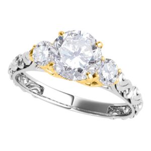 maulijewels diamond rings | 0.5 ct. three stone real engagement ring for women |4 prong 14k solid white rose yellow two tone gold