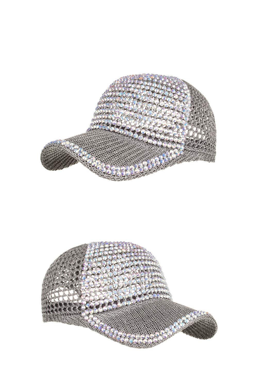 Women Men Studded Rhinestone Crystals Adjustable Ponytail Mesh Baseball Cap Shiny Bling Casual Sports Cap Breathable Sun Hat