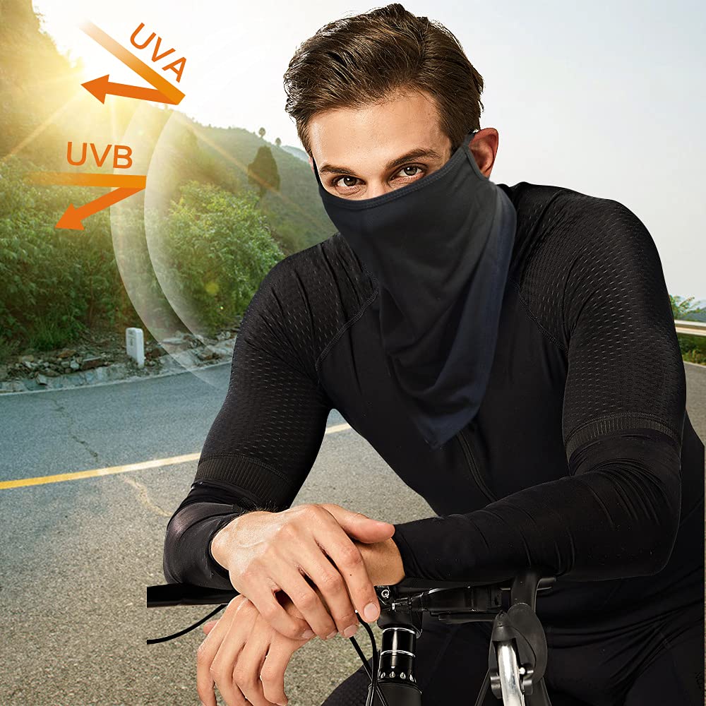 SUNLAND Neck Gaiter with Ear Loops Face Scarf Bandana For Men Balaclava Cover for Outdoors Motorcycle Biking Black 2Pack