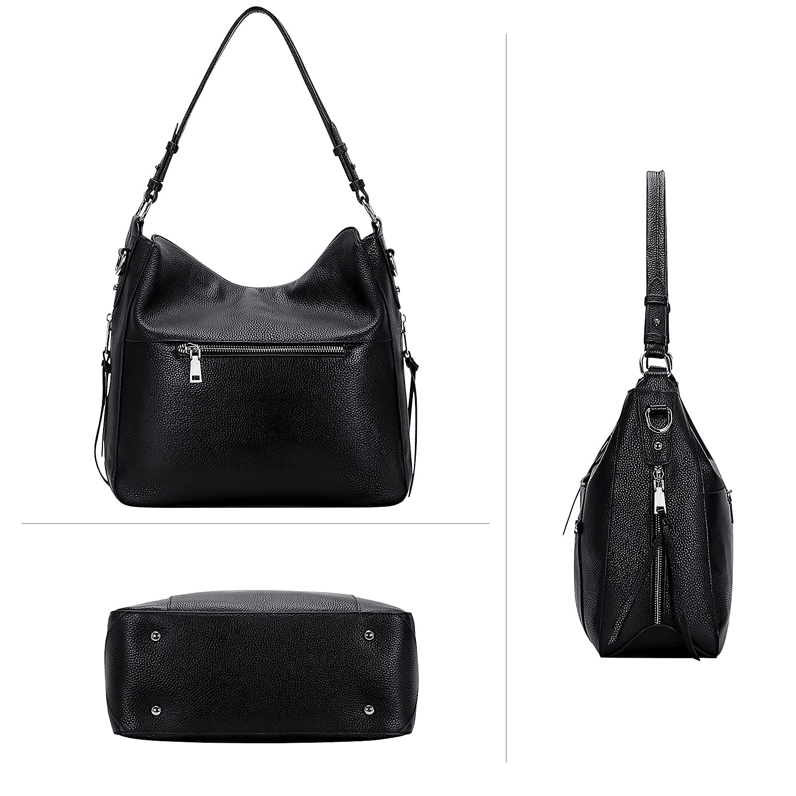 Over Earth Hobo Purses and Handbags for Women Genuine Leather Shoulder Bag Crossbody Purse(O171E Black)