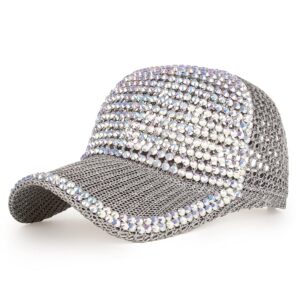 women men studded rhinestone crystals adjustable ponytail mesh baseball cap shiny bling casual sports cap breathable sun hat