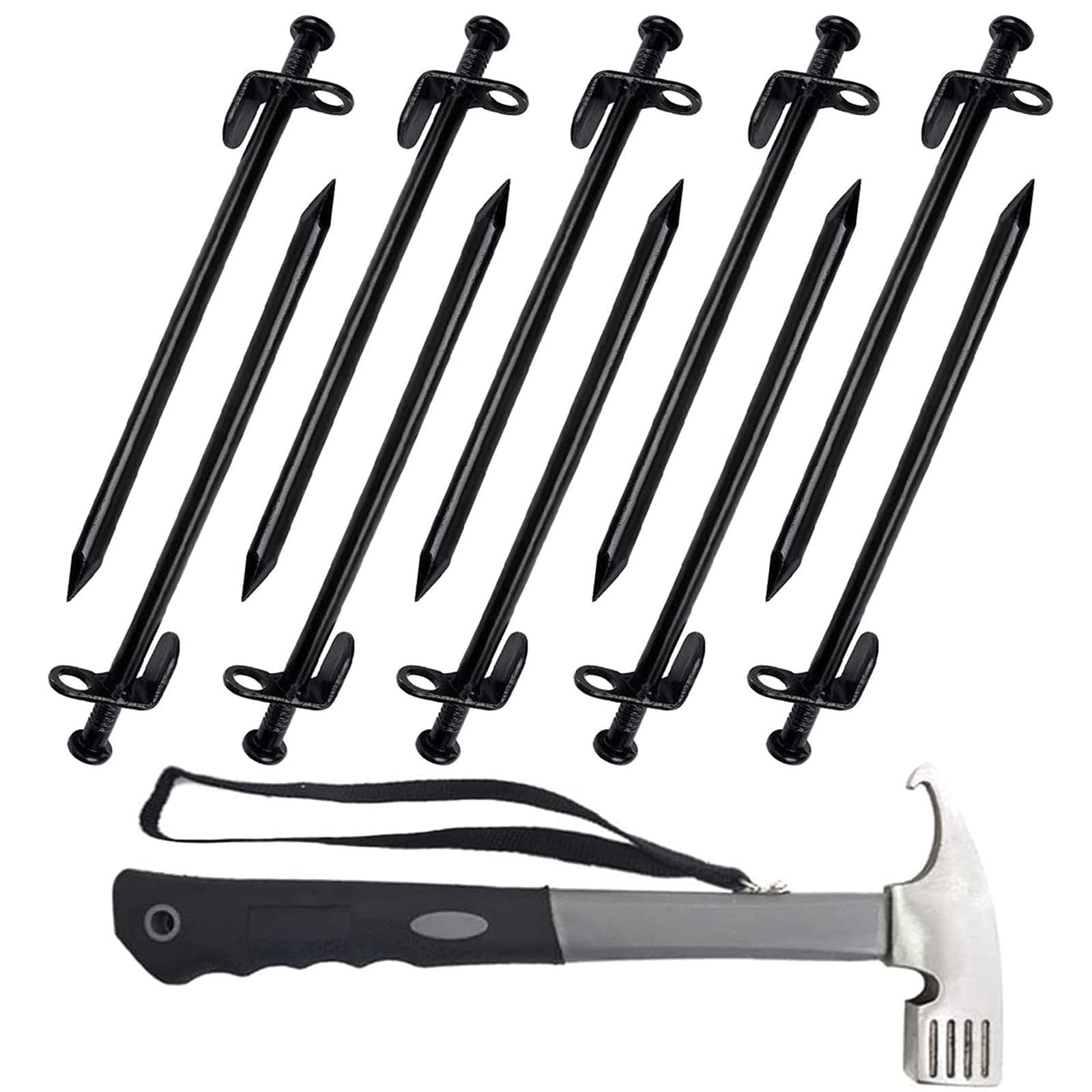 Clarmonde 12-Inch Tent Stakes & Tent Hammer, Heavy Duty Camping Stakes, Forged Steel Tent Pegs Unbreakable and Inflexible, Available in Rocky Place Dessert Snowfield and Grassland (Black)