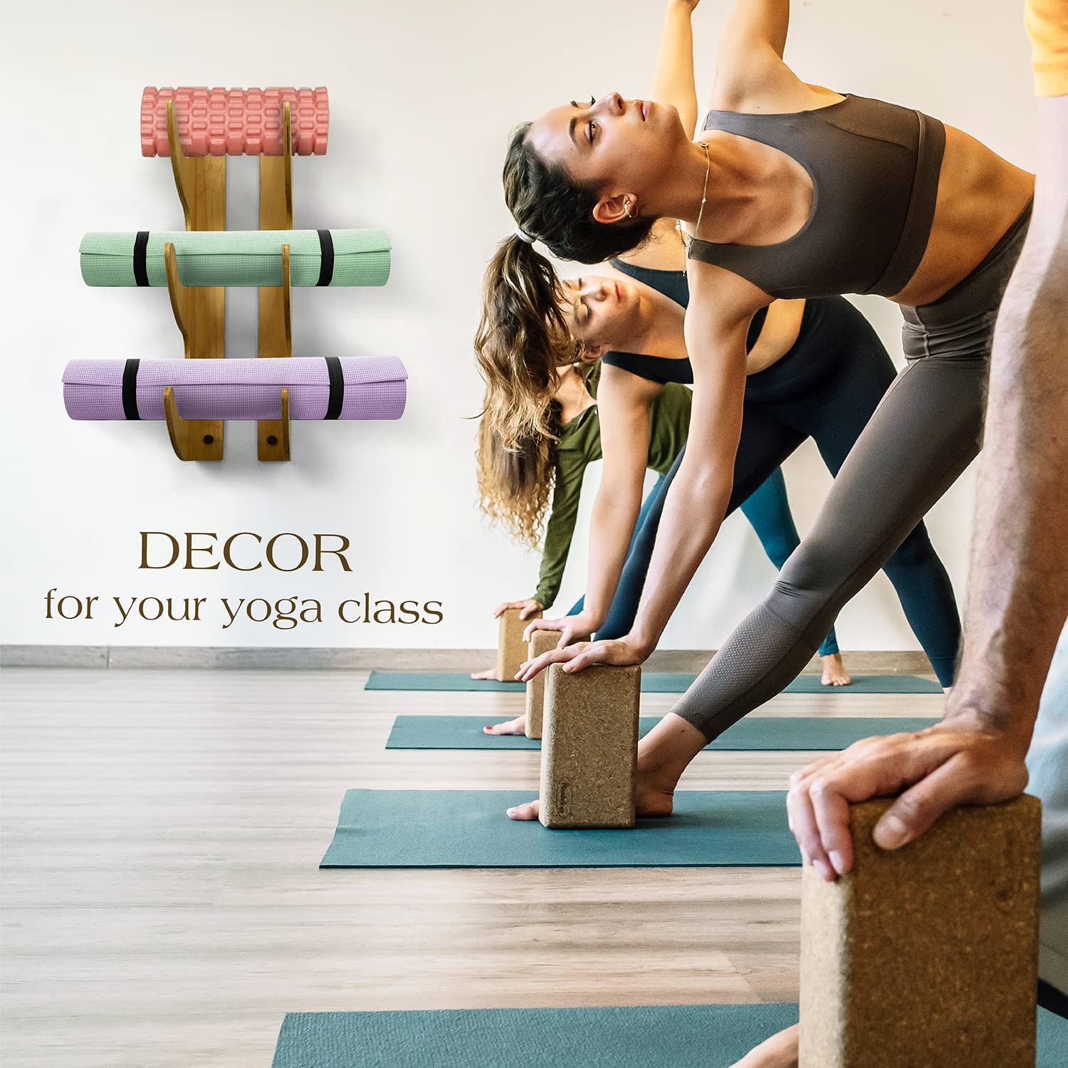 Yes4All Wall Mount Wooden Foam Roller Rack/Yoga Mat Holder for Storing Home Gym Accessories and Decor