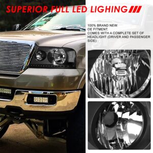 Auto Dynasty LED DRL Headlights Assembly Compatible with Lincoln Mark LT 2006-2008 Ford F-150 2004 2005 2006 2007 2008, Driver and Passenger Side, Black Housing Clear Lens