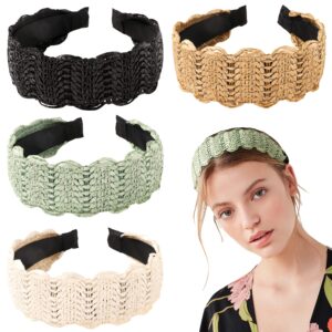 ivyu rattan summer straw head bands - cute wide raffia woven hair bands for women and girls, tan beauty beech hairbands hair accessories