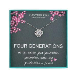 anotherkiss generations necklace for great grandmother gifts, sterling silver necklace grandma mom daughter granddaughter, mothers day jewelry birthday gift ideas