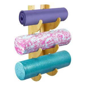 yes4all wall mount wooden foam roller rack/yoga mat holder for storing home gym accessories and decor