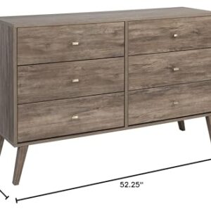 Prepac Milo 6-Drawer Dresser, Drifted Gray & Milo 2-Drawer Tall Nightstand with Open Shelf, Drifted Gray