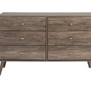 Prepac Milo 6-Drawer Dresser, Drifted Gray & Milo 2-Drawer Tall Nightstand with Open Shelf, Drifted Gray