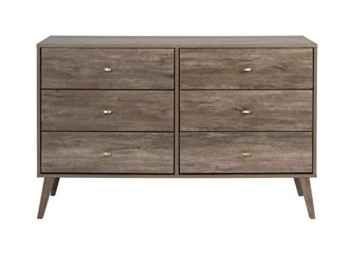 Prepac Milo 6-Drawer Dresser, Drifted Gray & Milo 2-Drawer Tall Nightstand with Open Shelf, Drifted Gray