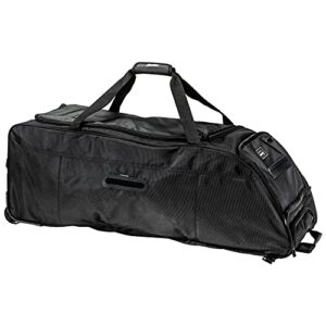 franklin sports traveler roller - baseball and softball - equipment bag - compartment- black - 1680d polyester - water resistant- black