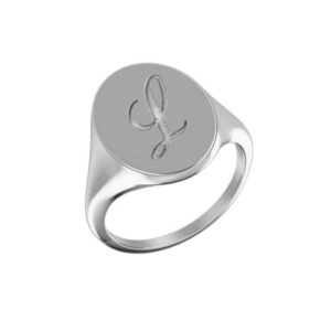 Customized 925 Sterling Silver Script Letter Oval Charm Custom Initial Signet Ring