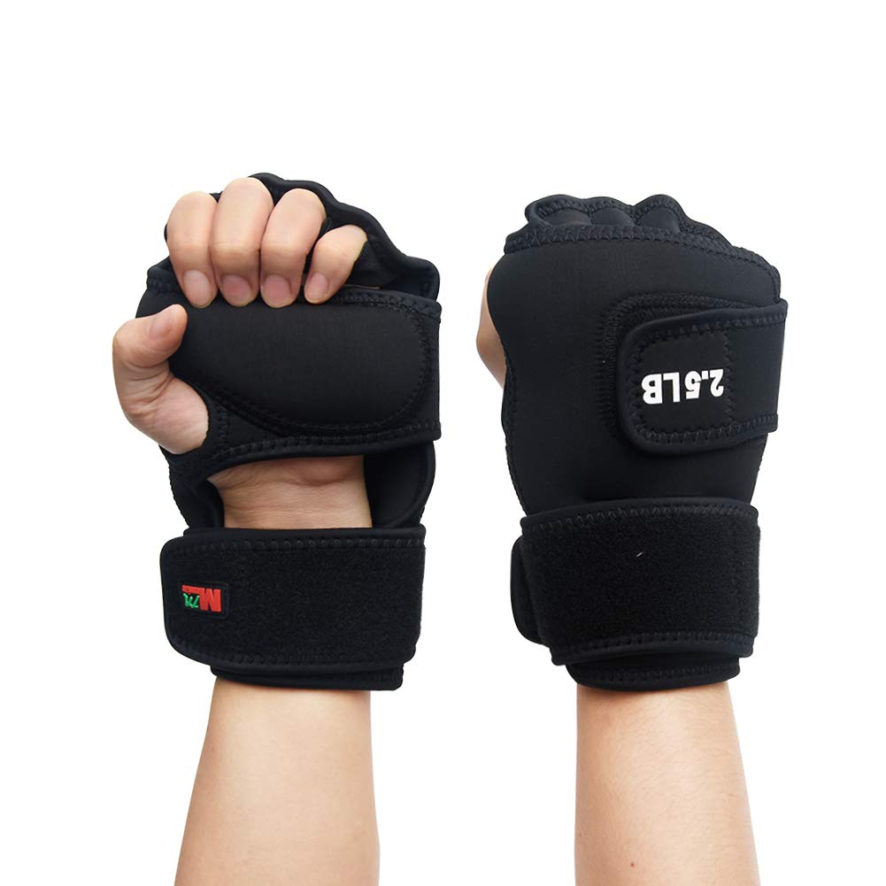 PURATEN Weighted Gloves 5lb(2.5lb Each), Soft Iron Fitness Gloves with Lengthen Wrist Strap for Gym Boxing, Taekwondo, Running Training, Washable