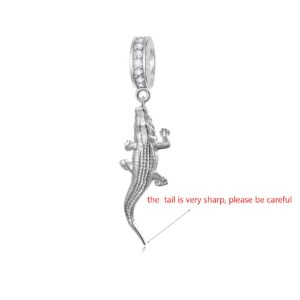 Reptiles Alligator Pendant Charms, fits Pandora Animal Bracelet Necklace, 925 Sterling Silver Crocodile Charm Dangle Beads, Gift for Birthday/Friend/Men/Zoologist