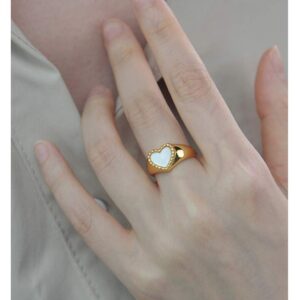 Vintage Heart S925 Sterling Silver Ring for Women Dainty Engagement Promise Love Expandable Open Finger Statement Stacking Rings Adjustable Fashion Valentine Mother's Day Shell Pearl Gold