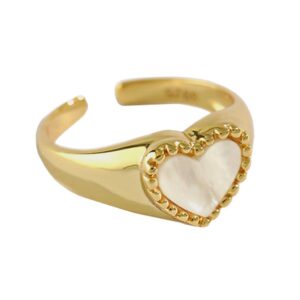 vintage heart s925 sterling silver ring for women dainty engagement promise love expandable open finger statement stacking rings adjustable fashion valentine mother's day shell pearl gold