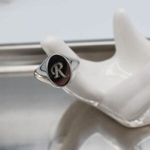 Customized 925 Sterling Silver Script Letter Oval Charm Custom Initial Signet Ring