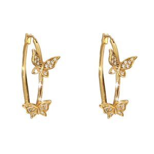 double cz butterfly dangle hoop earrings for women girls cubic zirconia big gold hoops click top lever-back clasp earring dainty huggie mother's day christmas jewelry for wedding party prom