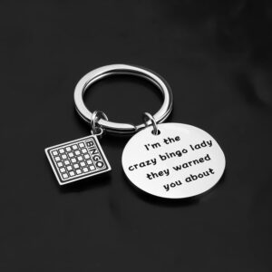 Gzrlyf Bingo Lovers Gifts Keychain Funny Bingo Gifts for Bingo Players I’m the Crazy Bingo Lady They Warned You about (Keychain)