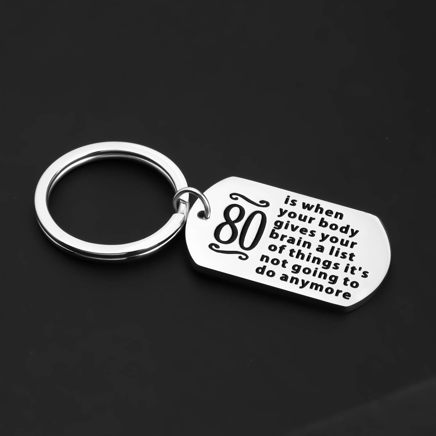 BEKECH 80 Year Old Birthday Gift 80 Is When Your Body Gives Your Brain a List of Things 80TH Birthday Keychain Turning 80 Gift 1940s Born Jewelry for Men Women (silver)