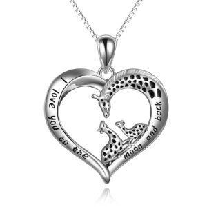 poplyke giraffe jewelry for women sterling silver giraffe family love heart pendant necklace for mom daughter birthday mothers day gifts