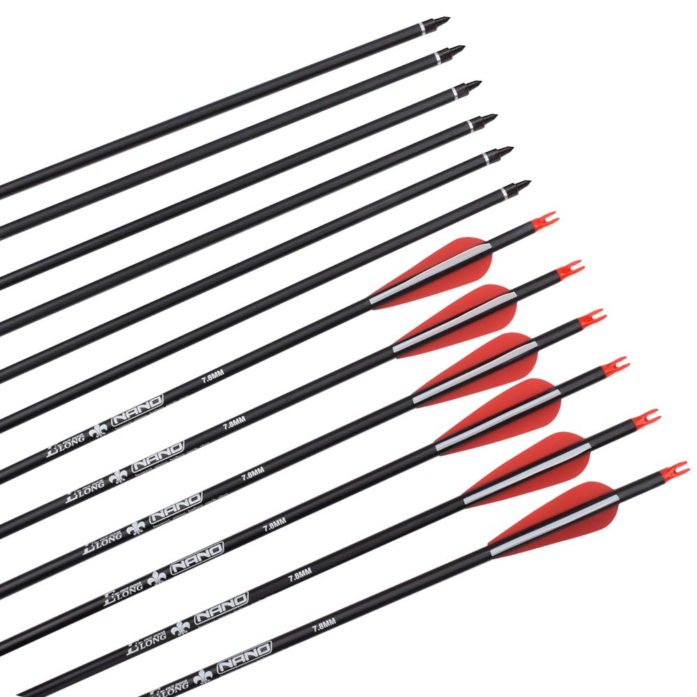 ELONG 12PCS 26" Arrows for Compound Bows,Carbon Hunting Arrows for Archery Spine 500 with 100 Grain Screw Tips, for Compound & Recurve & Traditional Bow(with 6 Extra Nocks)