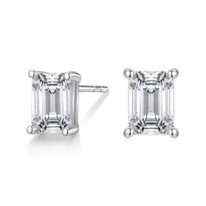 eamti 925 sterling silver cubic zirconia stud earrings for women 1 carat emerald cut cz stud dainty earrings hypoallergenic