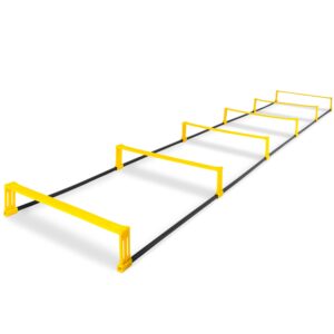 prosourcefit raised speed & agility ladder with 6 collapsible hurdles for footwork, football & soccer elevated training workout equipment