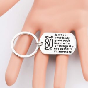 BEKECH 80 Year Old Birthday Gift 80 Is When Your Body Gives Your Brain a List of Things 80TH Birthday Keychain Turning 80 Gift 1940s Born Jewelry for Men Women (silver)