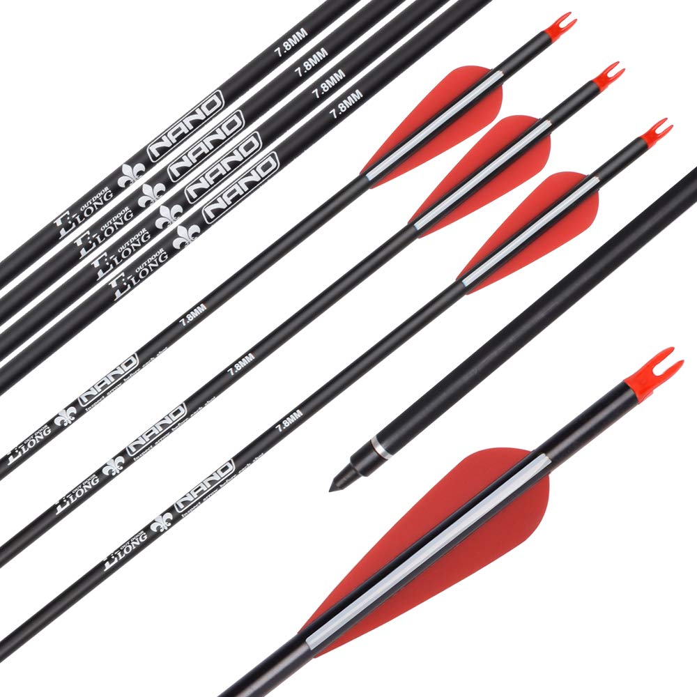 ELONG 12PCS 26" Arrows for Compound Bows,Carbon Hunting Arrows for Archery Spine 500 with 100 Grain Screw Tips, for Compound & Recurve & Traditional Bow(with 6 Extra Nocks)