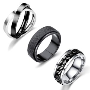 nanafast 3 pcs anxiety spinner ring stainless steel spinner band ring fidget rings for women men relieving stress anxiety rings set black 6