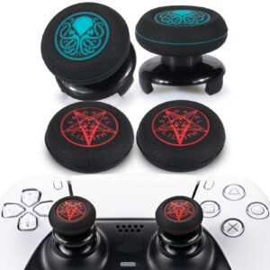 playrealm fps thumbstick extender x 2 & printing rubber silicone grip cover x 4 for ps5 dualsenese & ps4 controller (cthulhu abyss blue&demon circle)