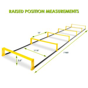 ProsourceFit Raised Speed & Agility Ladder with 6 Collapsible Hurdles for Footwork, Football & Soccer Elevated Training Workout Equipment