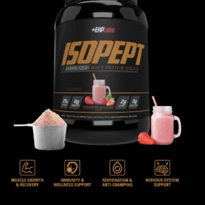 IsoPept Hydrolyzed Whey Protein Powder by EHPlabs - 100% Whey Protein Isolate & Hydrolysate, 27g of Protein, Non-GMO, Gluten Free, Fast Absorbing, Easy Digesting, 27 Serves (Strawberry Milkshake)