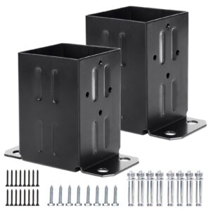 eapele 4x4 wood fence post anchor base, 13ga thick steel and black powder coated,come with wood screws and concrete anchors(set of 2)