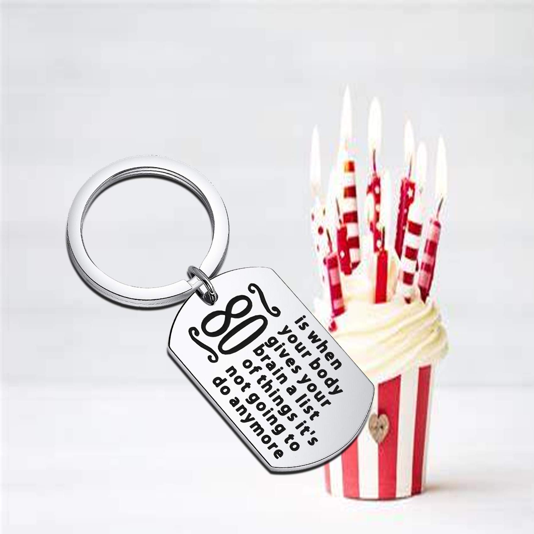 BEKECH 80 Year Old Birthday Gift 80 Is When Your Body Gives Your Brain a List of Things 80TH Birthday Keychain Turning 80 Gift 1940s Born Jewelry for Men Women (silver)