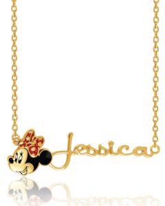 disney minnie mouse custom name necklace - 14k gold over sterling silver name necklace personalized, minnie mouse face