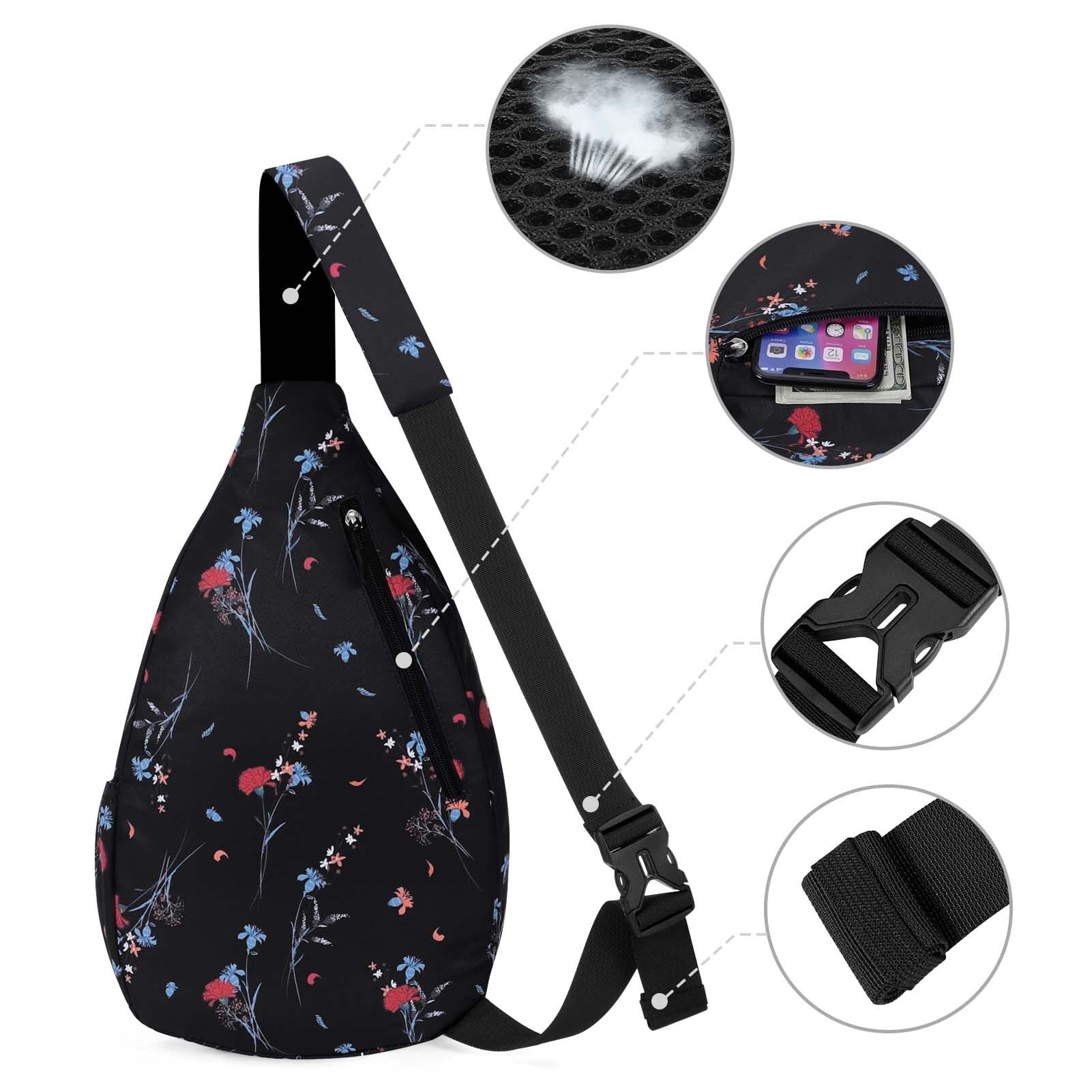 Kamo Sling Backpack Chest Shoulder Bag Crossbody Cycling Travel Hiking Daypack for Men Women With Earphone Hole