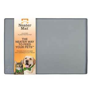 neater pet brands neater mat - waterproof silicone pet bowls mat - protect floors from food & water (gunmetal, 24" x 16" silicone)