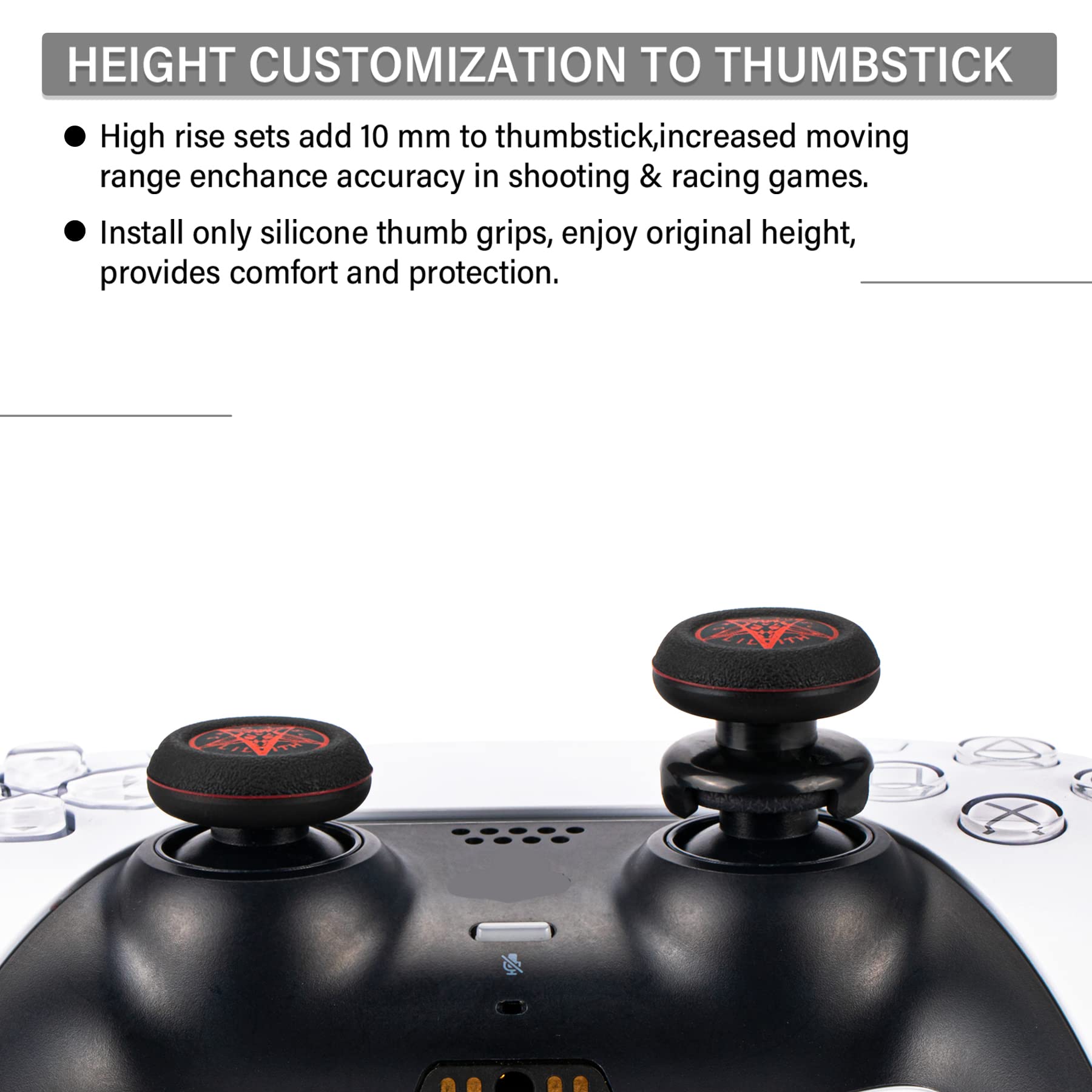 Playrealm FPS Thumbstick Extender x 2 & Printing Rubber Silicone Grip Cover x 4 for PS5 Dualsenese & PS4 Controller (Cthulhu Abyss Blue&Demon Circle)