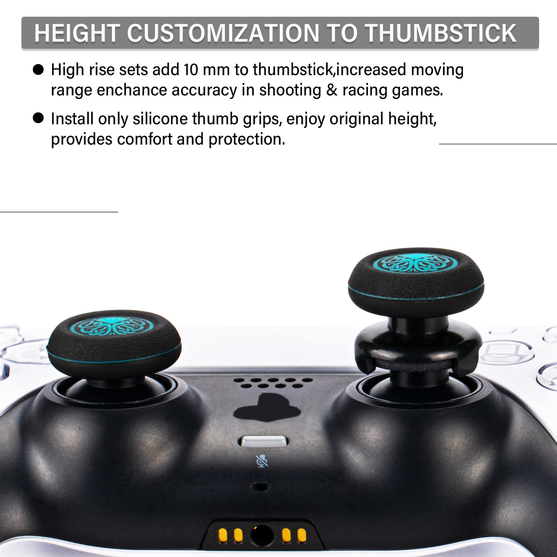 Playrealm FPS Thumbstick Extender x 2 & Printing Rubber Silicone Grip Cover x 4 for PS5 Dualsenese & PS4 Controller (Cthulhu Abyss Blue&Demon Circle)