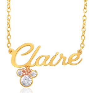 disney minnie mouse personalized name necklace - flash-plated name necklace personalized, flash plated name pendant, cubic zirconia minnie icon, script font