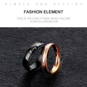 Couples Her King and His Queen Enagagement Bridal Ring Set 2PCS, Black Rose Gold Color (His 12 Her 11)